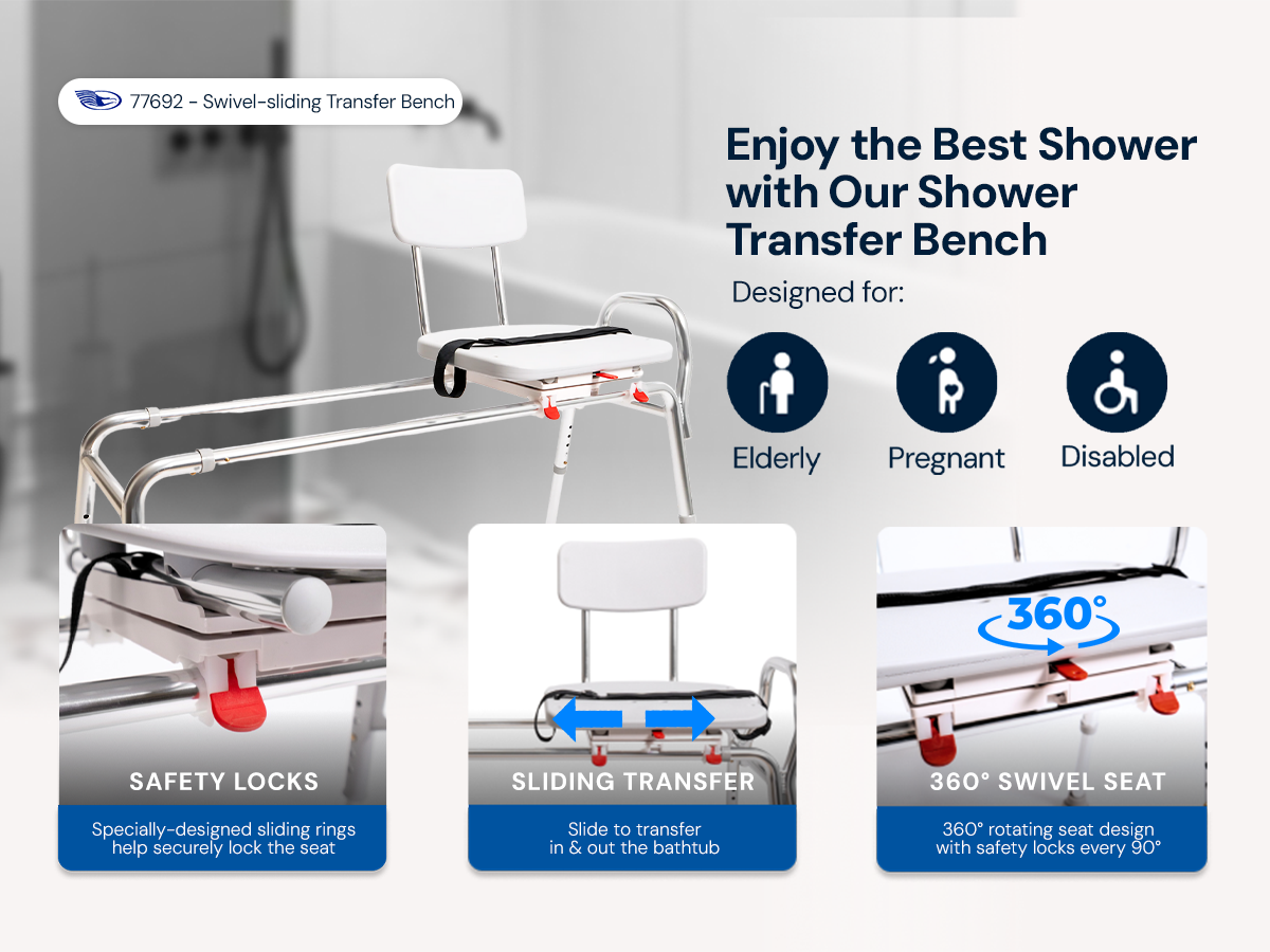 Extra Long Swivel Sliding Tub Transfer Bench – 77692 | Eagle Health ...